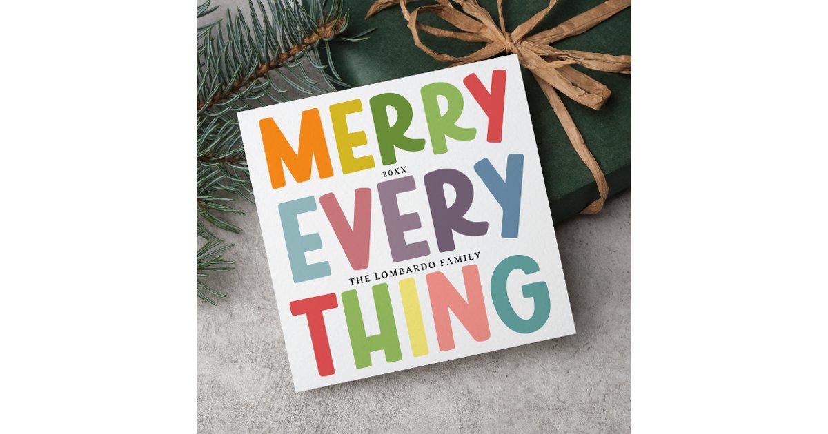 Colorful Merry Everything Inclusive NON-PHOTO Holiday Card | Zazzle