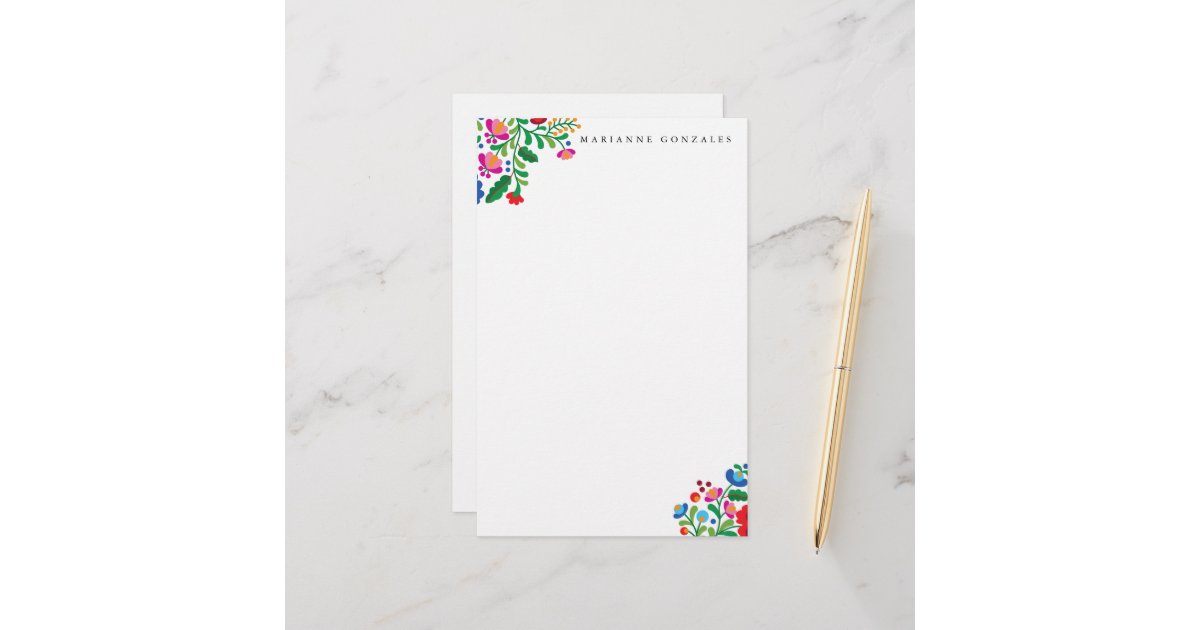 Colorful Mexican Embroidery Custom Name Notepad Stationery | Zazzle