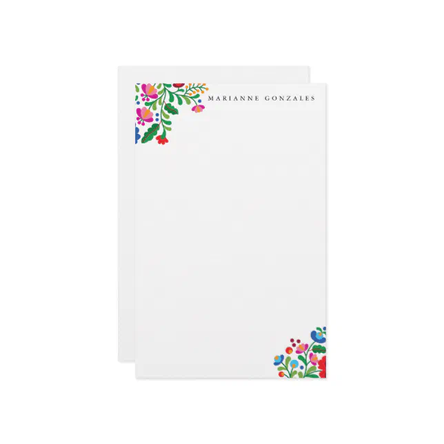 Colorful Mexican Embroidery Custom Name Notepad Stationery | Zazzle