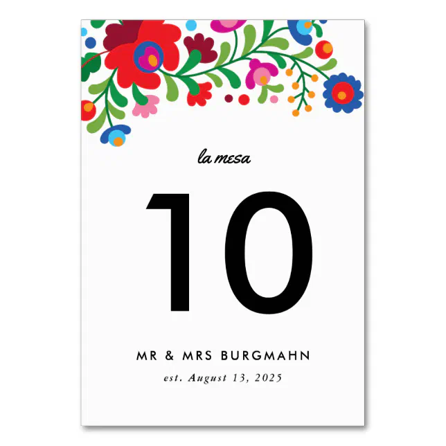 Colorful Mexican Embroidery Custom Table Number | Zazzle