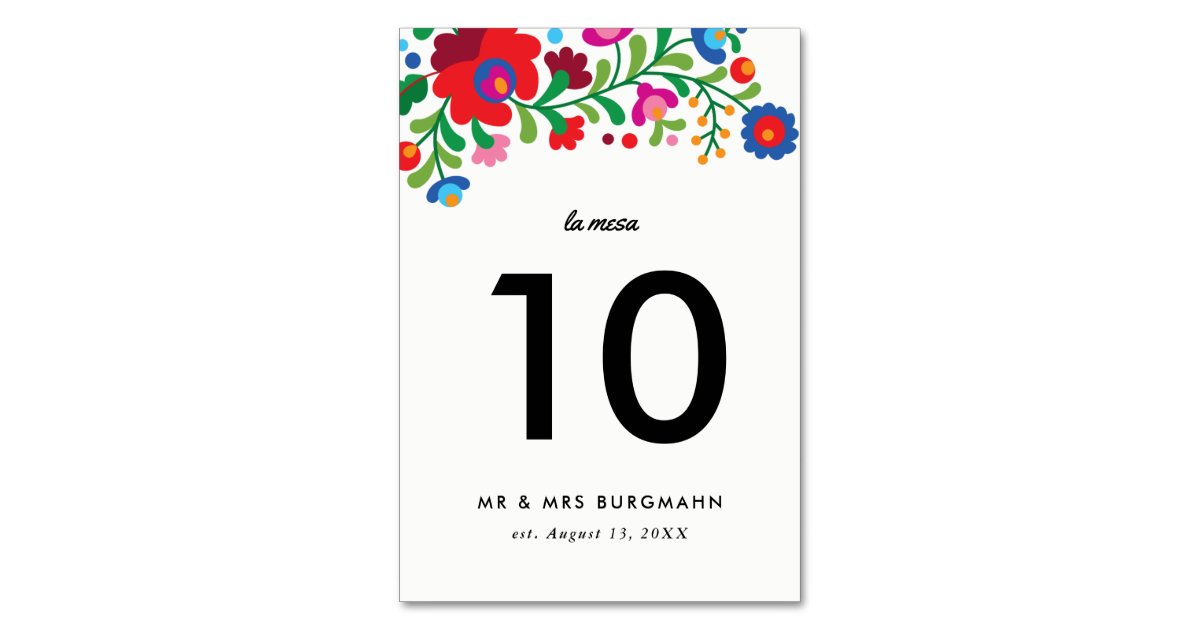 Colorful Mexican Embroidery Custom Table Number | Zazzle.com