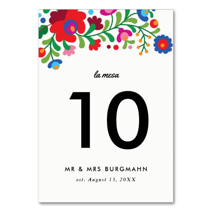 Colorful Mexican Embroidery Custom Table Number | Zazzle.com
