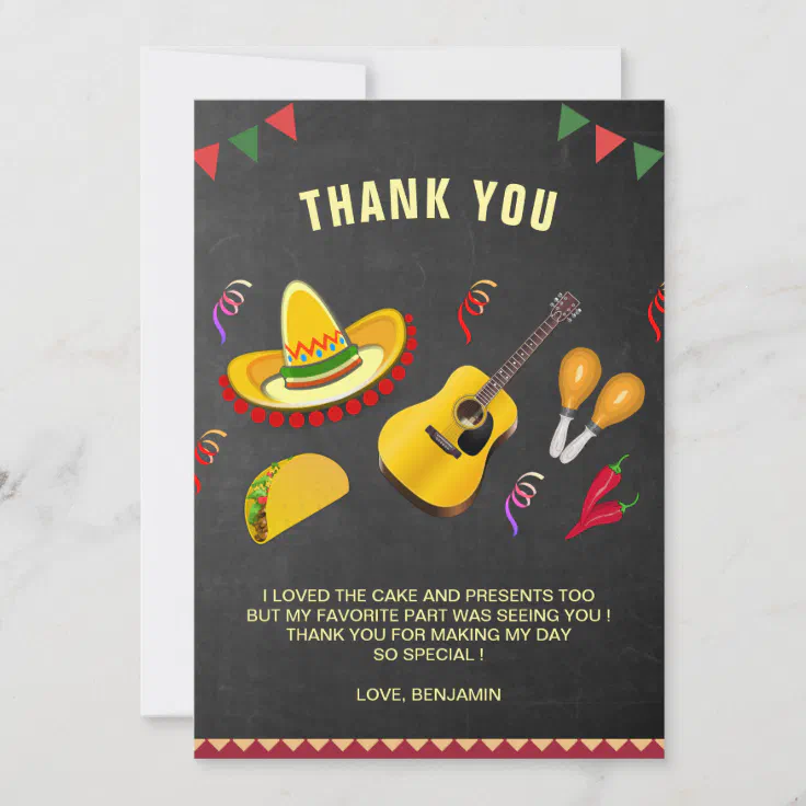Colorful Mexican Fiesta Birthday Party Thank You Card | Zazzle