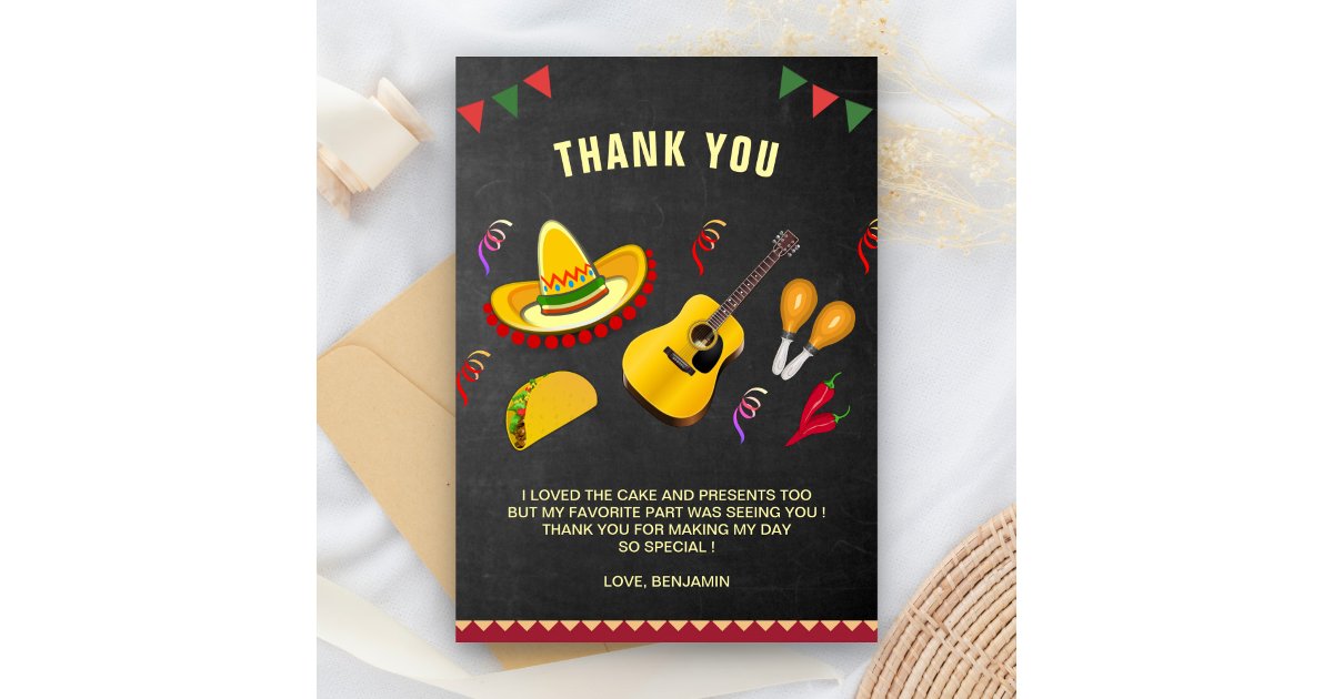 Colorful Mexican Fiesta Birthday Party Thank You Card | Zazzle