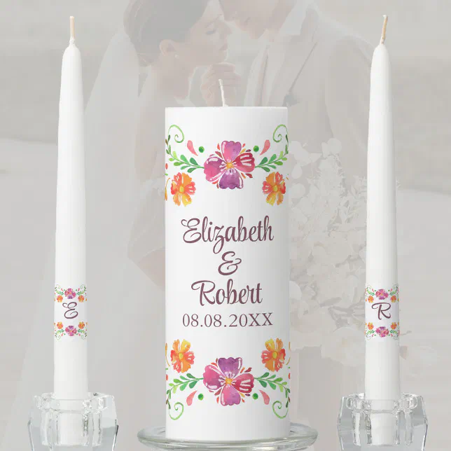 Colorful Mexican Fiesta Floral Wedding Unity Candle Set | Zazzle