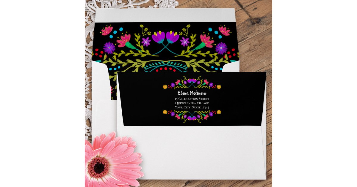 Colorful Mexican Fiesta Flowers Return Address Envelope | Zazzle