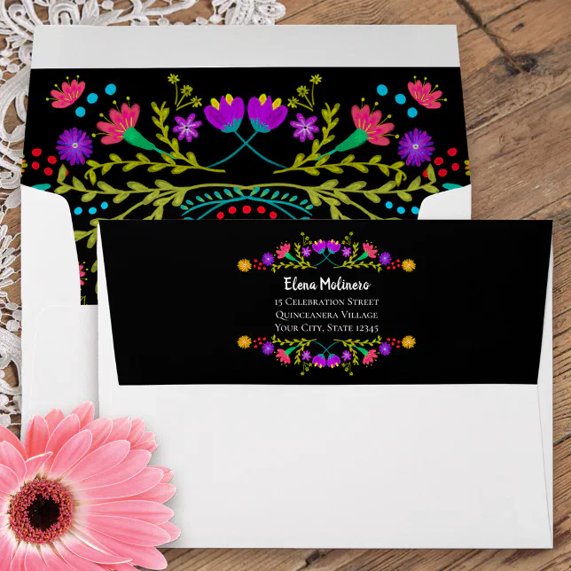 Colorful Mexican Fiesta Flowers Return Address Envelope | Zazzle