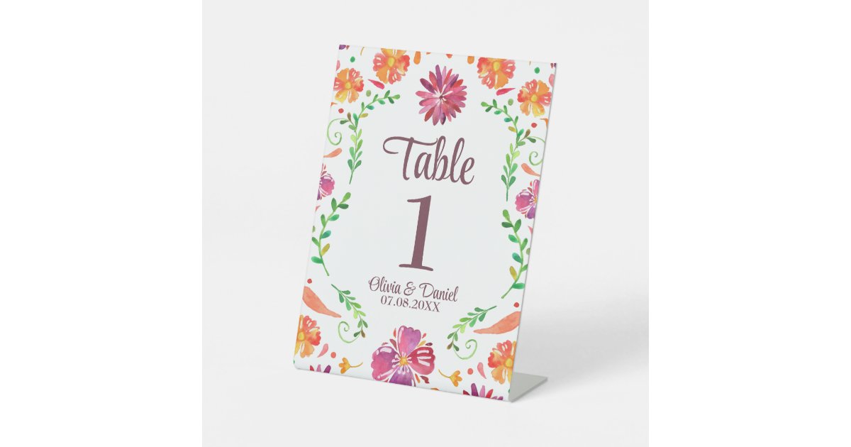 Colorful Mexican Fiesta Wedding Table Number Pedestal Sign | Zazzle