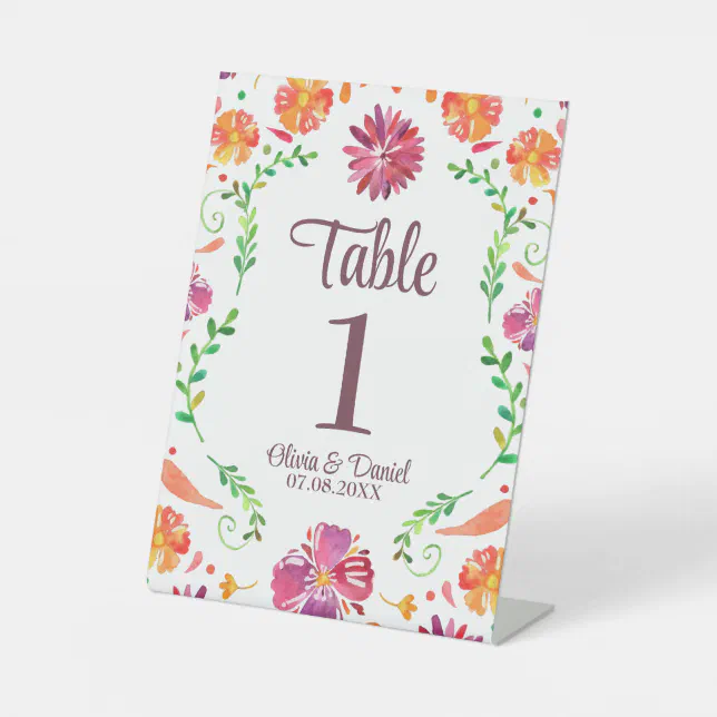 Colorful Mexican Fiesta Wedding Table Number Pedestal Sign | Zazzle