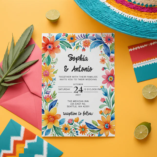 Colorful Mexican Floral Fiesta Wedding Invitation | Zazzle