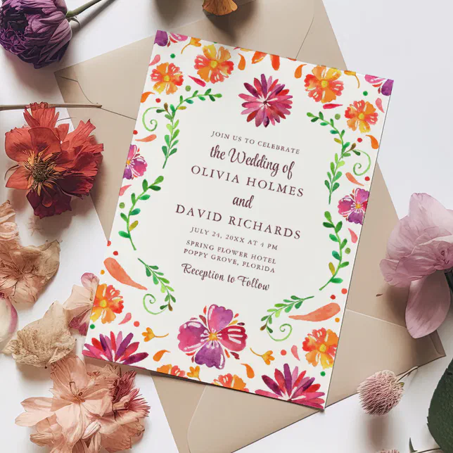 Colorful Mexican Floral Fiesta Wedding Invitation | Zazzle