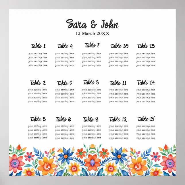 Colorful Mexican Floral Wedding Seating Chart | Zazzle