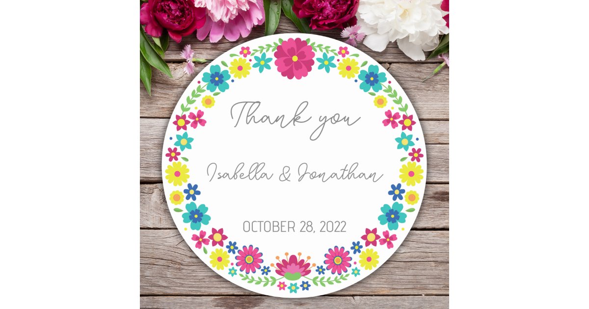 COLORFUL MEXICAN FLOWERS CLASSIC ROUND STICKER | Zazzle