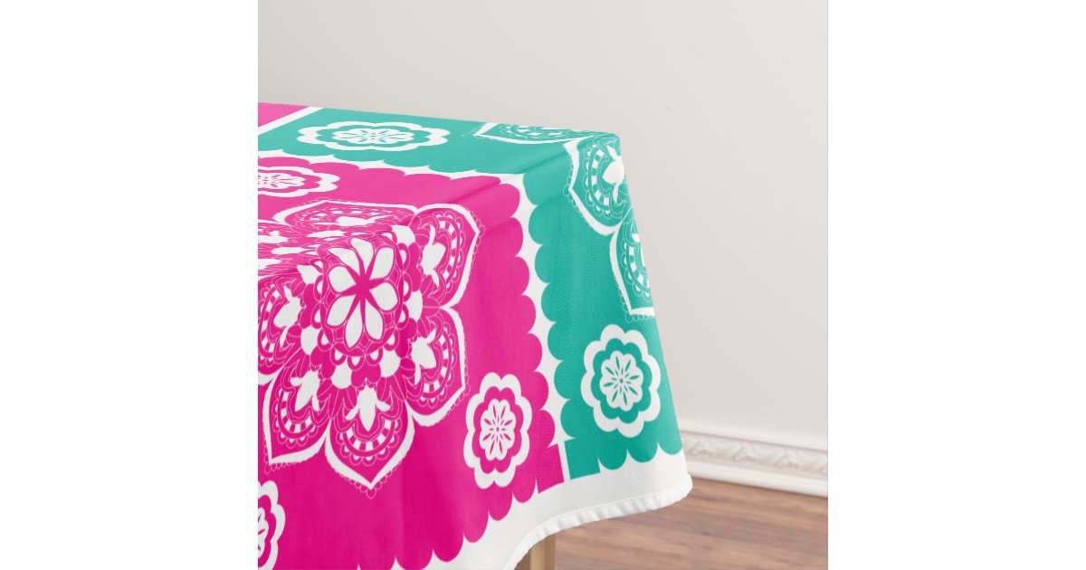 Colorful Mexican Papel Picado on White Tablecloth | Zazzle
