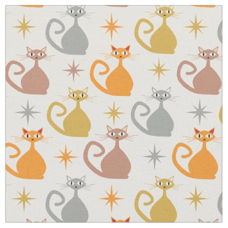 Mid Century Meow Retro Atomic Cats on Gray Fabric | Zazzle