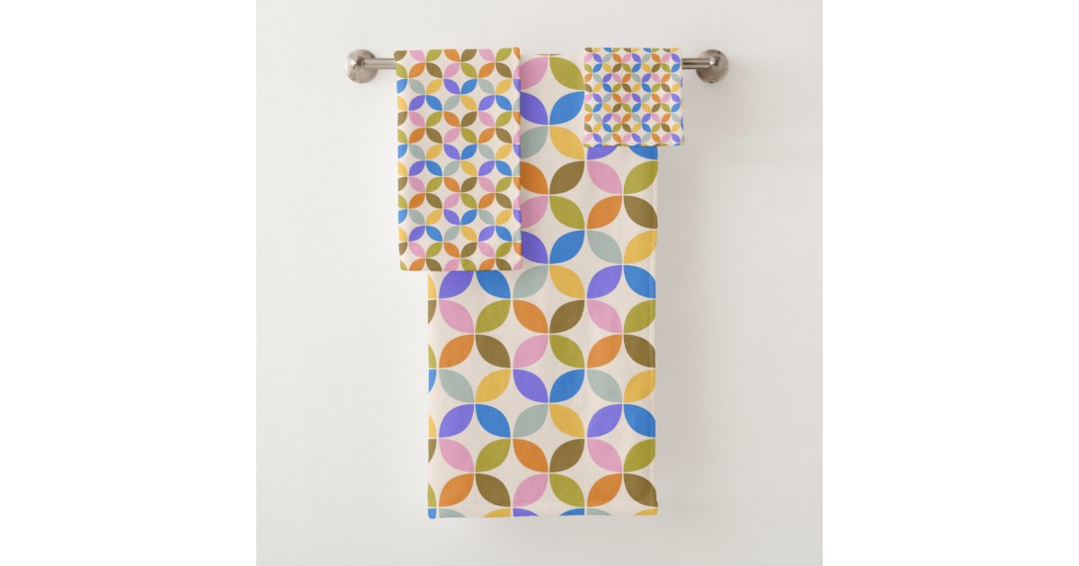 Colorful Mid Century Modern Geometric Pattern Bath Towel Set | Zazzle