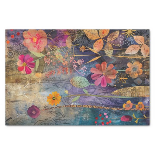 COLORFUL MIXED MEDIA FLORAL COLLAGE DECOUPAGE TISSUE PAPER | Zazzle