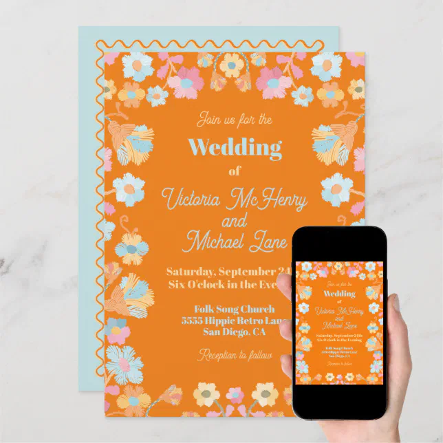 Colorful Mod Embroidery Wedding Invitation | Zazzle