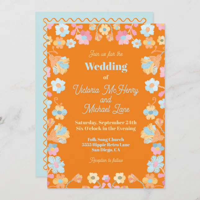 Colorful Mod Embroidery Wedding Invitation | Zazzle