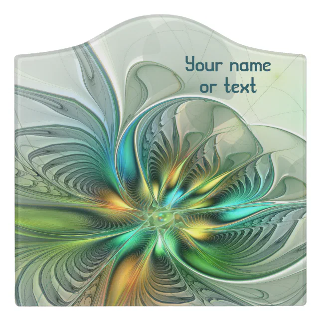 Colorful Modern Abstract Art Flower Fractal Custom Door Sign | Zazzle