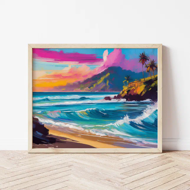 Colorful Modern Abstract Beach Landscape Poster | Zazzle
