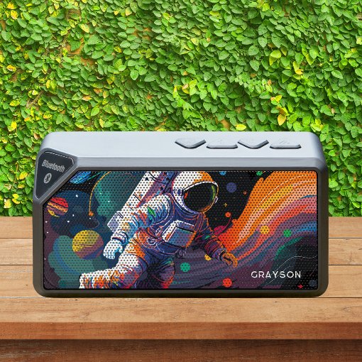 Colorful Modern Astronaut Space Personalized Name Bluetooth Speaker ...