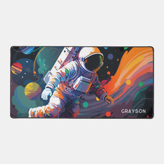 Colorful Modern Astronaut Space Personalized Name Desk Mat | Zazzle