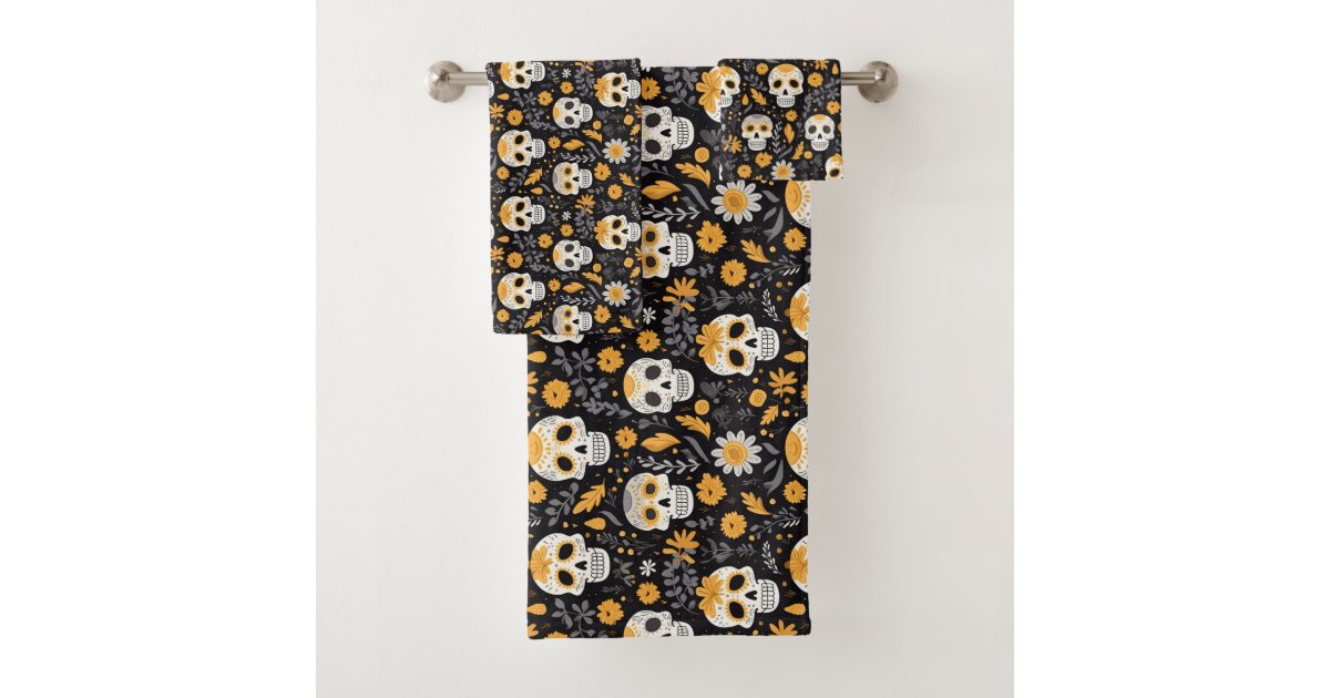 Colorful Modern Cute Sugar Skull Gothic Halloween Bath Towel Set | Zazzle