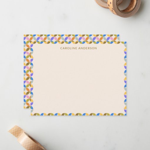 Colorful Modern Geometric Border Personalized Name Note Card | Zazzle