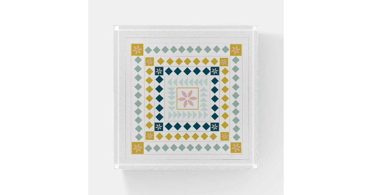 Colorful Modern Geometric Medallion Art Design Paperweight | Zazzle