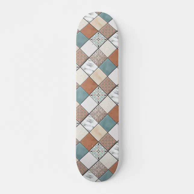 Colorful Modern Geometric Tile Texture Pattern Skateboard | Zazzle