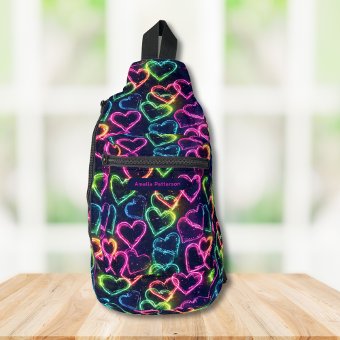 Colorful Modern Girly Neon Love Heart Personalized Sling Bag | Zazzle