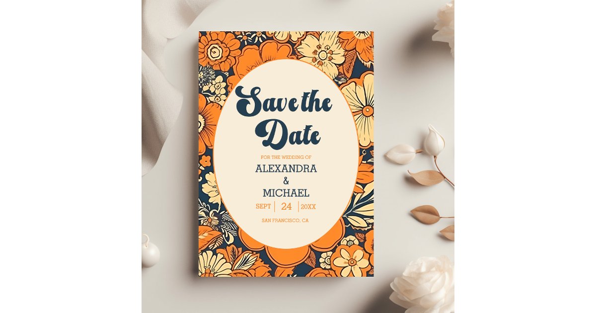 Colorful Modern Groovy Retro 70s Floral Wedding Save The Date | Zazzle