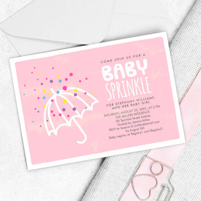 Colorful Modern Pink Baby Girl Sprinkle Invitation | Zazzle