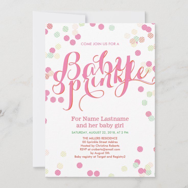 Colorful Modern Pink Girl Baby Sprinkle Invitation | Zazzle