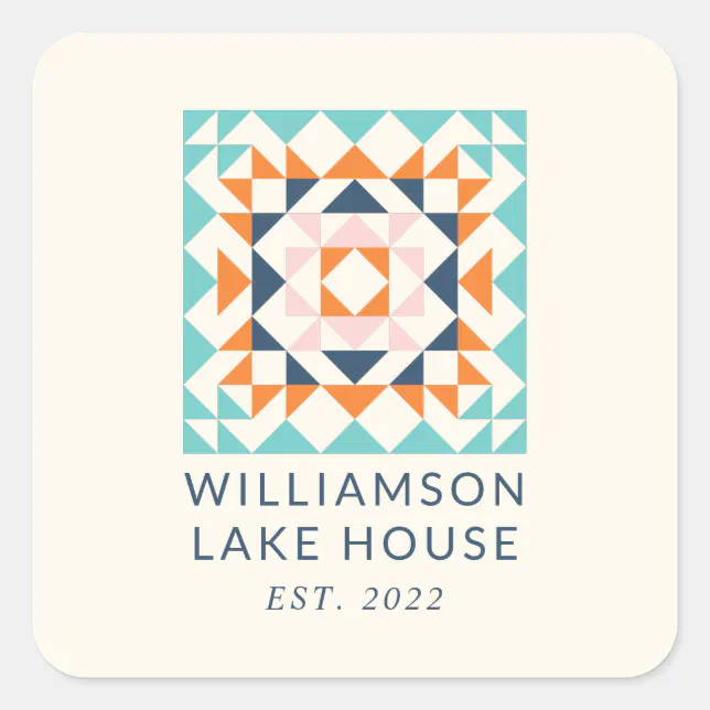 Colorful Modern Quilt Block Geometric Custom Square Sticker | Zazzle