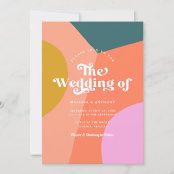 Colorful Modern Retro Wedding Photo Back Invitation | Zazzle