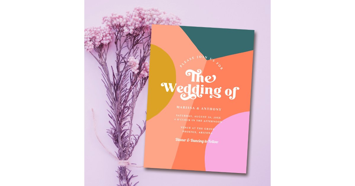 Colorful Modern Retro Wedding QR Code Back Invitation | Zazzle