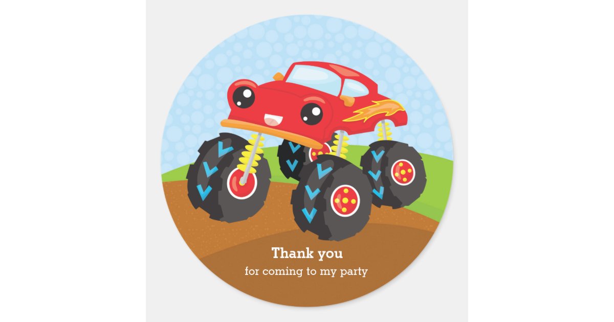 Colorful monster truck classic round sticker | Zazzle