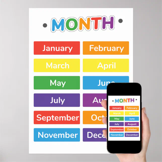 Colorful Months Of The Year Educational Poster | Zazzle