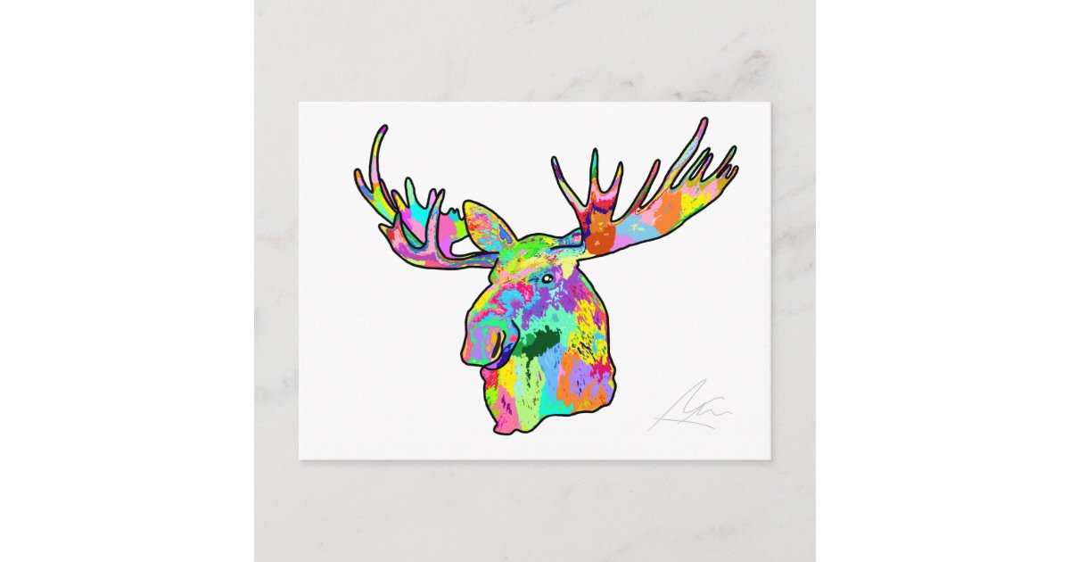 Colorful Moose Painting Art White Blank Postcard | Zazzle
