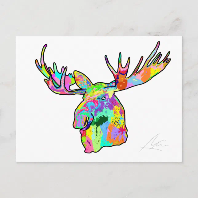 Colorful Moose Painting Art White Blank Postcard | Zazzle