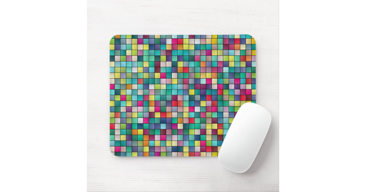 Colorful mosaic geometric squares pattern mouse pad | Zazzle