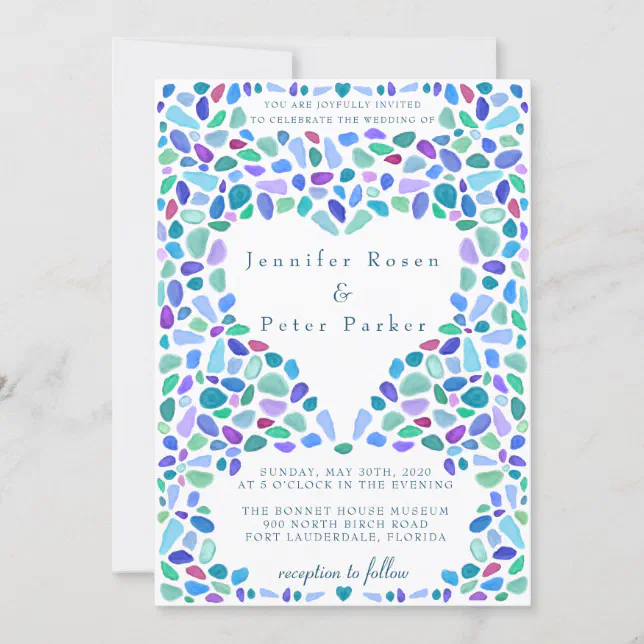Colorful Mosaic Sea Glass Wedding Invitation | Zazzle