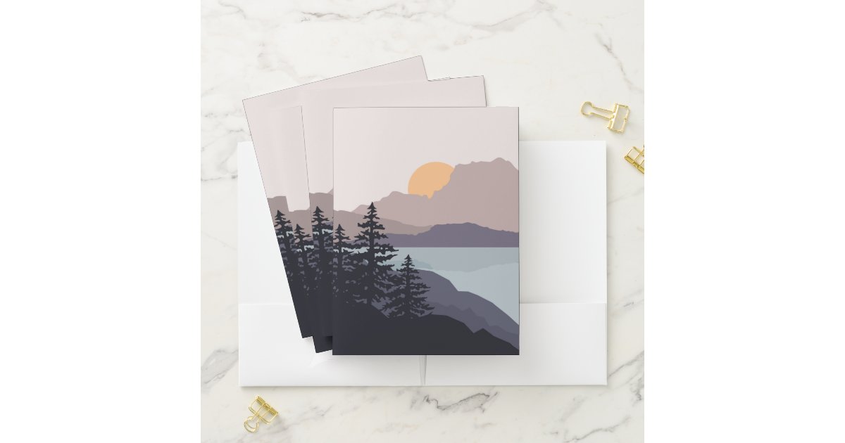 Colorful Mountain lake sunrise landscape Pocket Folder | Zazzle