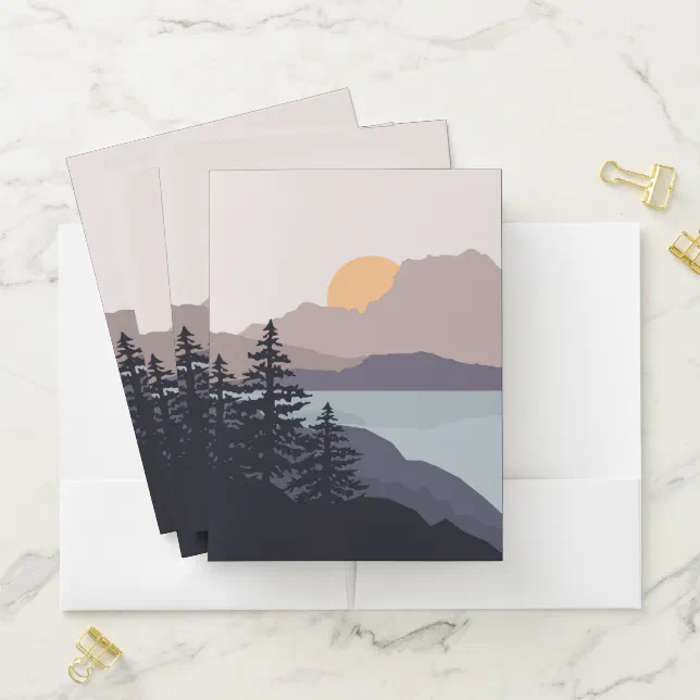Colorful Mountain lake sunrise landscape Pocket Folder | Zazzle