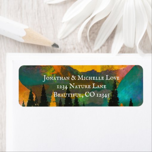 Colorful Mountains and Trees Beautiful Address Label | Zazzle