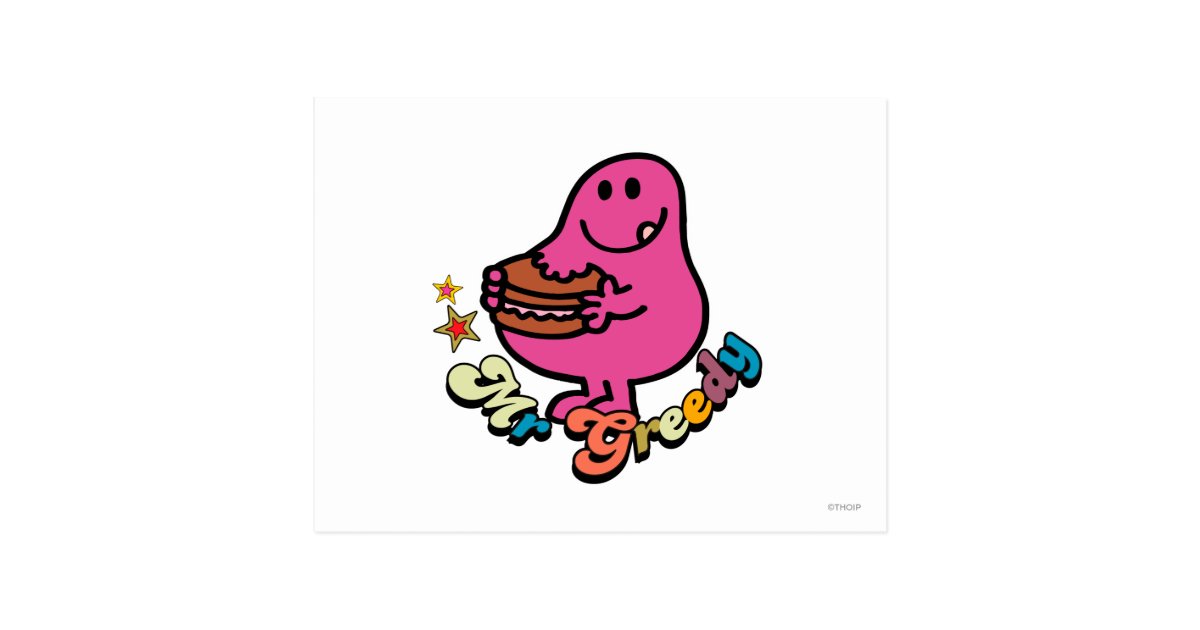 Colorful Mr. Greedy Eating Postcard | Zazzle.com