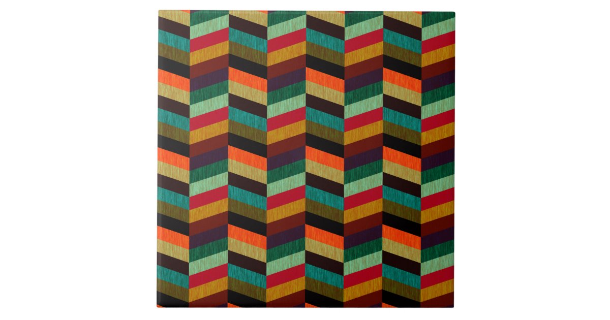 Colorful Multi-Colored Herringbone Pattern Ceramic Tile | Zazzle