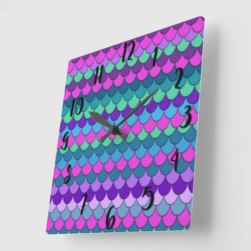 Colorful Multi-Colored Mermaid Decor Square Wall Clock | Zazzle